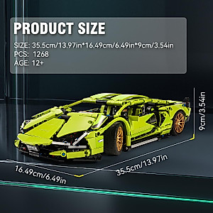DAHONPA Green Sports Car MOC Building Blocks Kit, 1:14 Scale Sports Car Model Toys(1268 Pcs), Static Version, no Power Pack, Gift for Adults and Kids