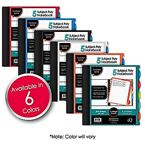 iScholar iQ 5-Subject Poly Cover Wirebound Notebook, College Ruled, 11 x 8.5 Inch Sheet Size, 200 Sheets, Cover Color May Vary (59906)