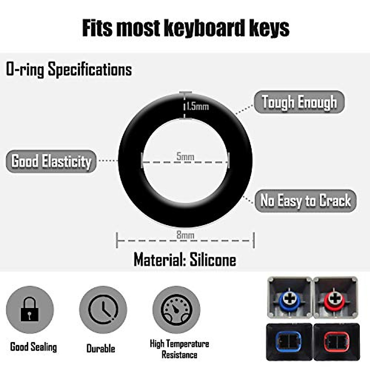 Braylin 150Pcs Mechanical Keyboard Silicone O-Ring Ultra-Quiet Switch Dampener, for Cherry MX Key Switch Keyboards Dampers