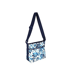 LeSportsac Damask Dream Small Hobo Crossbody Handbag, Style 3709/Color E478, Turquoise & Royal Blue Tonal Scrolled Blossom & Vine Motifs, Romantic & Elegant Damask Design