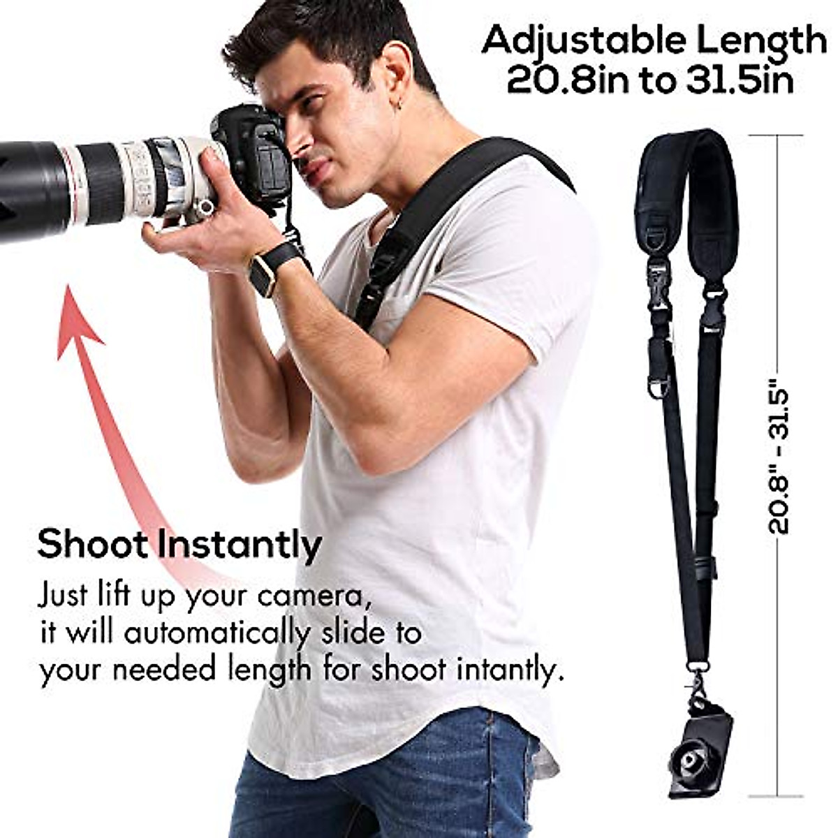 waka Camera Neck Strap with Quick Release and Safety Tether, Adjustable Camera Shoulder Sling Strap for Nikon Canon Sony Olympus DSLR Camera - Retro