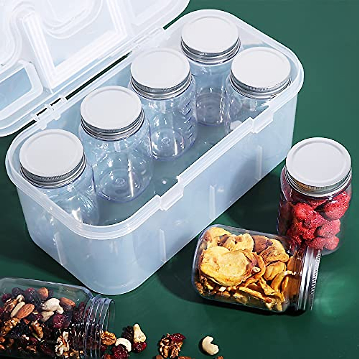 Party Club of America PCA 8 Pack 16oz Plastic Jars with Sliver Lids Set Food Storage Jar for DIY Food Preserve Jams Honey Yogurt Bead Organizer Bead Storage Box Sewing Box - BPA Free