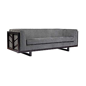 Iconic Home Arianna Sofa Linen-Textured Upholstery Espresso Finished Lattice Wood Frame, Modern Transitional, Grey