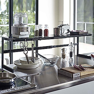 YAMAZAKI home 4481 Expandable Support Rack-Kitchen Storage Shelf Organizer, One Size, Black