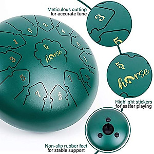 Steel Tongue Drum, Horse 12 Inch 13 Tones Tank Drum C Key Percussion Steel Drum Kit with Drum Mallets Note Stickers Finger Picks Mallet Bracket and Gig Bag…