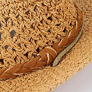 EOZY Women Men Straw Hat Hallow Out Cowboy Cowgirls Sun Hat Braided Paper Western Style Beach Sun Hat with Chin Strap/Khaki