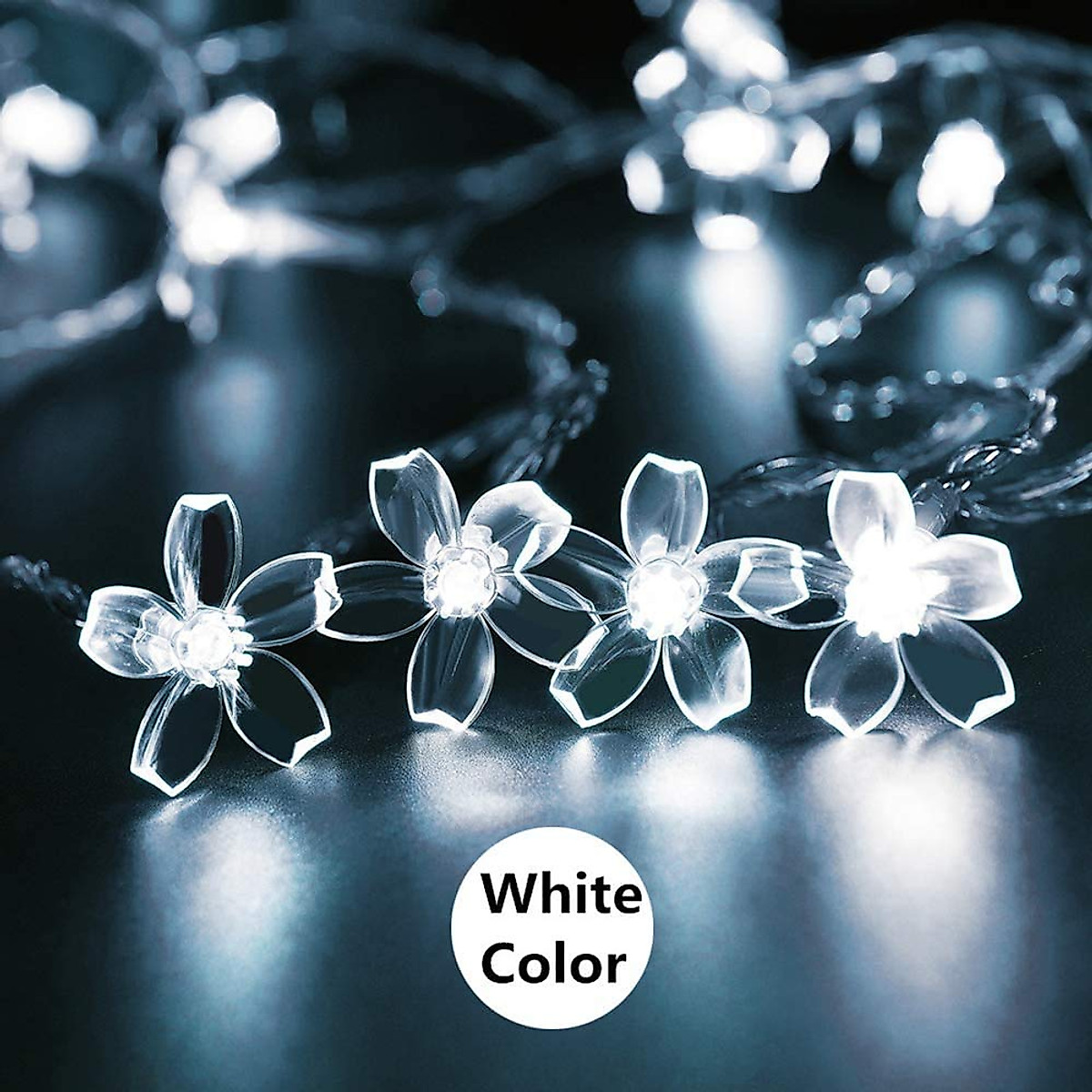 Solar Flower String Lights,AMZSTAR® 21ft 50 LED Peach Blossom Fairy Lights Indoor/Outdoor Decorative String Lights for Home Garden Patio Lawn Party and Weeding Decorations(White)