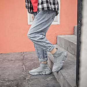 Santiro Boys Sneakers Sock Shoes Girls Lightweight High Top Kids Slip On Shoes Breathable Running Shoes All Gray (Little Kid/Big Kid/Toddler) 4 M US