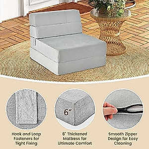 RELAX4LIFE Folding Sofa Bed Chair - 3-in-1 Convertible Couch Sleeper, Floor Futon Couch w/Removable Cover & Full Padded Foam, Fabric Guest Sleeper Chair for Living Room, Study, Apartment (Grey)