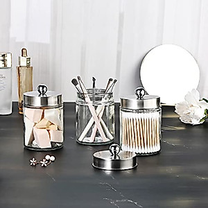 3 Pack Apothecary Jar Canisters Bathroom Vanity Organizer for Qtips+Mason Jar Toothbrush Holder with 16 Ounce Ball Mason Jar - Rustic Farmhouse Decor Black Bathroom Accessories - Brushed Nickel