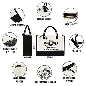 OASSIE Tote Bag With Zipper - Gifts For Women, Birthday, Christmas, Wife, Mom, Nana, Grandma, Thank You, Teacher - 13oz Canvas