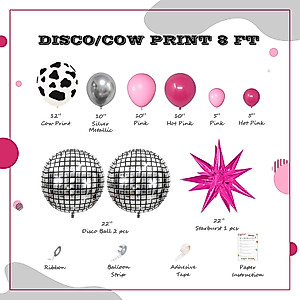 TOPLLON Disco Ball Balloons Arch Kit 8 Feet 10In Cow Print Balloons for Cowgirl Party Decorations with Starburst Foil Balloons for Bachelorette Western Party