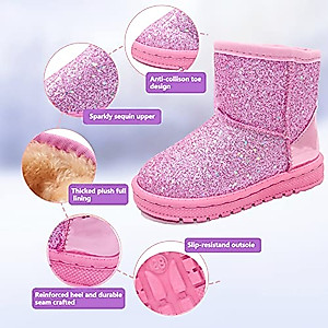 Elcssuy Girls Glitter Snow Boots Toddler/Little Girls Warm Winter Sequin Comfy Cute Sparkle Boots Pink 13 Little Kid