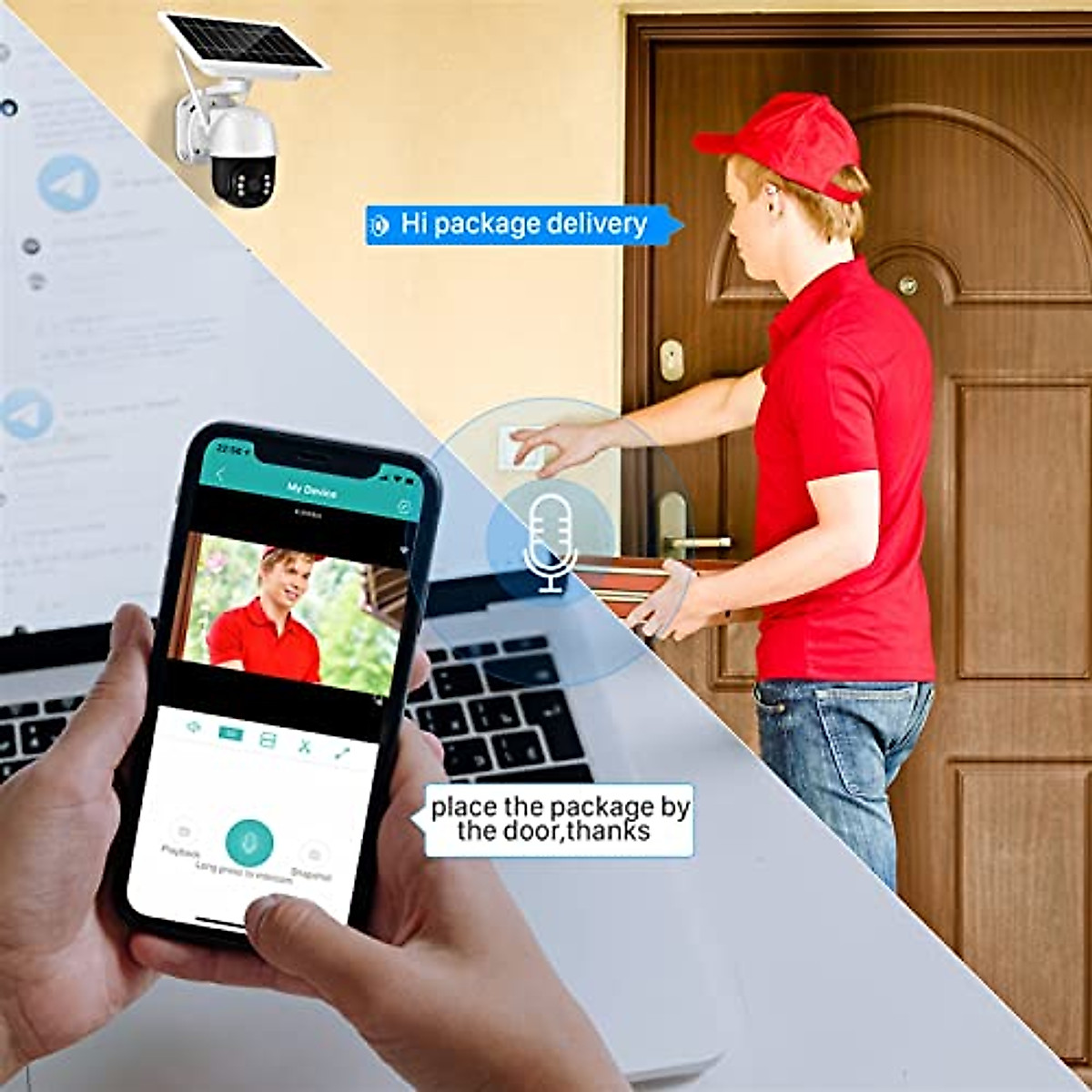 Security Camera Camera 3MP Wifi Solar Camera Outdoor PIR Human Detection Wireless PTZ Camera 30M Color Night Vision 2-Way Audio Home Security IP Camera Surveillance Camera with Spotlight ( Size : 3MP