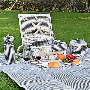 20Pcs Willow Picnic Basket for 2 with Waterproof Blanket/Insulated Cooler/Wine Bag/Cutlery for Camping,Couples,Valentine Day, Wedding Gift