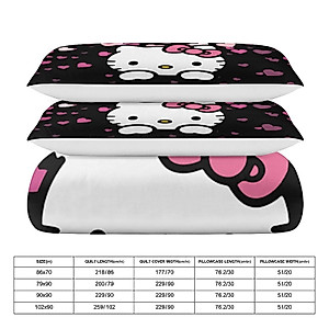 PHKYTRN Cute Cartoon Duvet Cover Set Pink Cat Bedding Set 1 Duvet Cover and 2 Pillowcases 3D Cartoon Printed Comfortable and Ultra Soft Bed Set Room Decor for Bedroom 229x229 cm