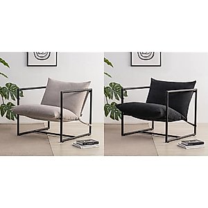 Zinus Aidan Sling Accent Chair/Metal Framed Armchair with Shredded Foam Cushioning, Oatmeal & Aidan Sling Accent Chair/Metal Framed Armchair with Shredded Foam Cushioning, Black