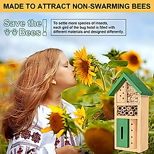 Aooppio Wooden Multi Insect Bee Butterfly House,an Outdoor Hanging Bamboo Habitat for Mason Bee Butterfly Ladybugs Live, Insect Hotel,Bee Box,Butterfly Habitat for Garden