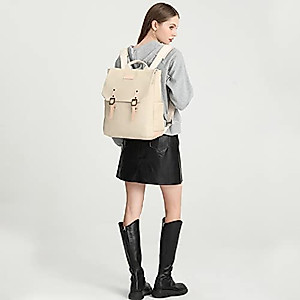 NOL Natural Organic Lifestyle Classic Casual Daypack Backpacks Durable Cotton Leather Vintage Rucksack fit 14 Inch Laptop Bag (Beige)