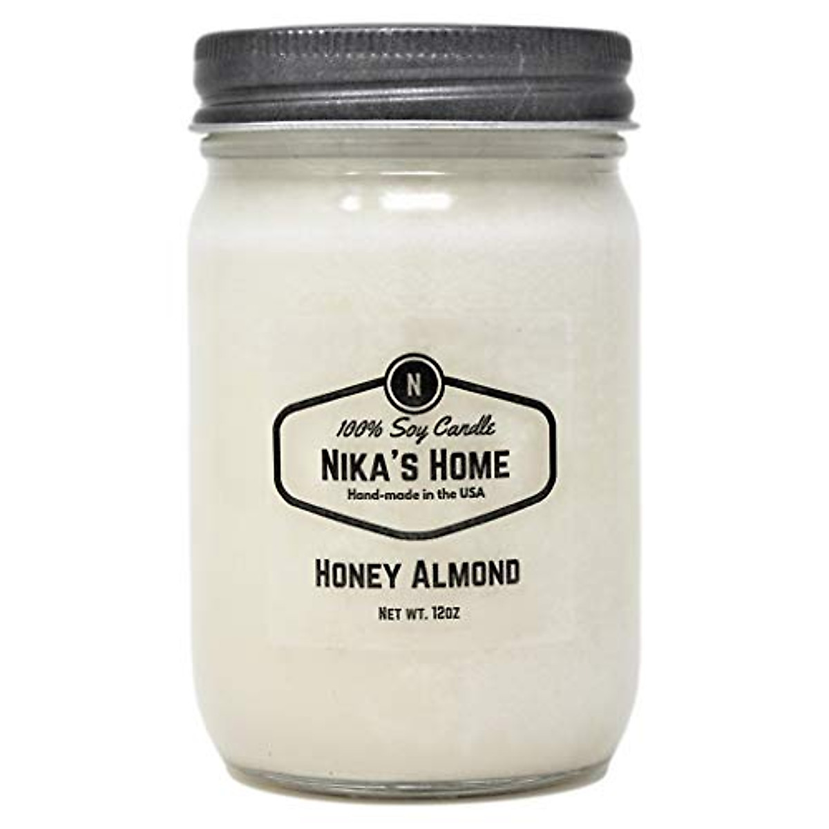 Nika's Home Honey Almond Soy Candle 12oz Mason Jar Non-Toxic White Soy Handmade, Long Burning 50-60 Hours Highly Scented All Natural, Clean Burning Large Candle Gift Décor