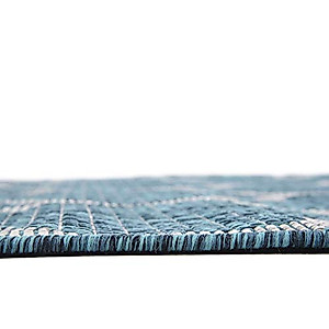 Unique Loom Outdoor Trellis Collection Area Rug (4' 1" x 6' 1" Rectangle, Teal/ Gray)