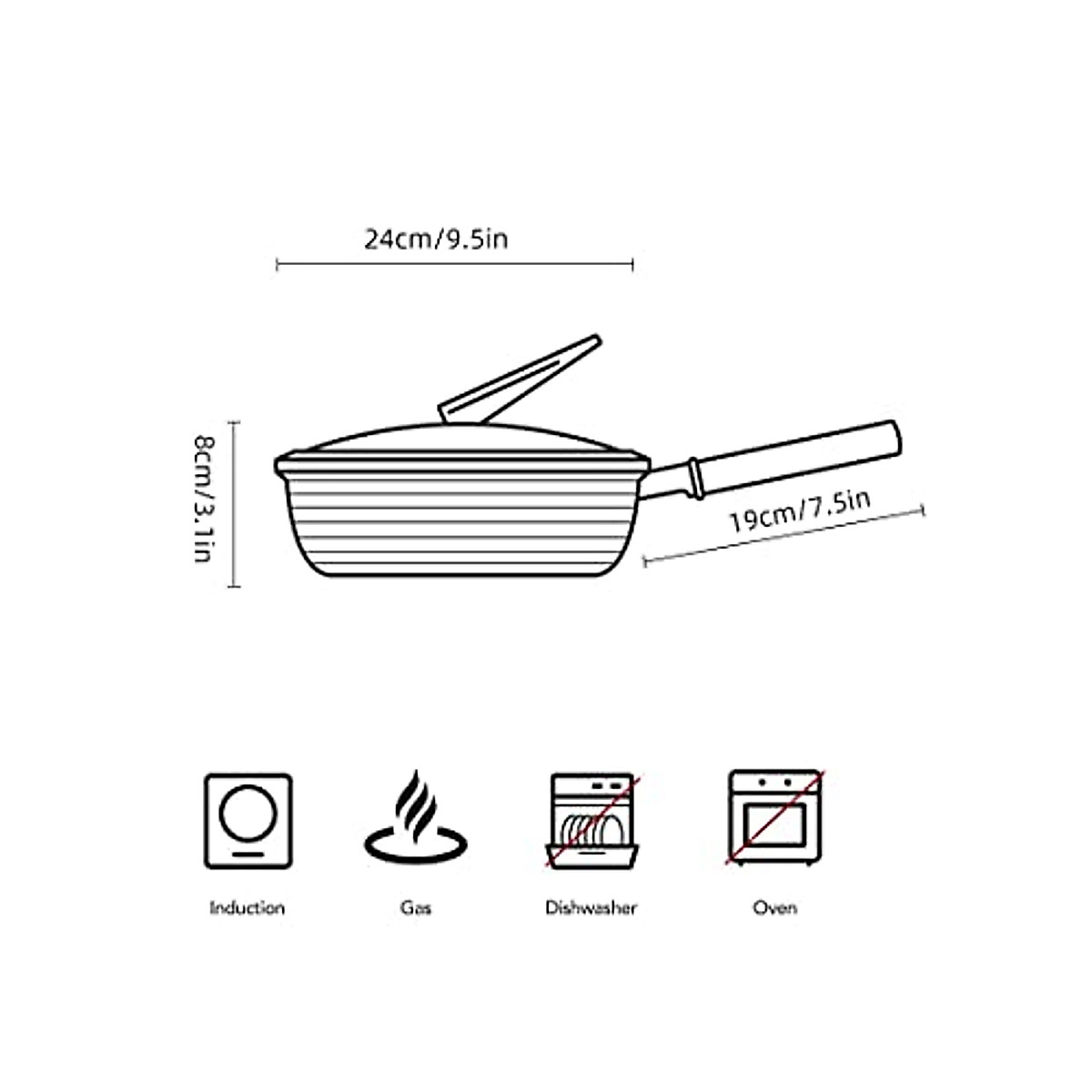 Taste plus Deep Frying Pan with Glass Lid, Small Skillets Nonstick with Lid,Small Saute Pan with Wooden Handle 9.5inch
