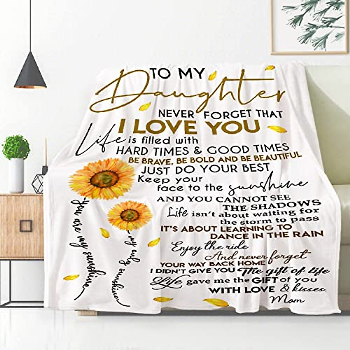321DESIGN Sunflower Love Letter to My Daughter Fleece Flannel Throw Blanket Sherpa Microfiber Lightweight Plush for Couch Bed Sofa Car Kids Adults Pets All Seasons Multi-Size 50x40IN for Kids