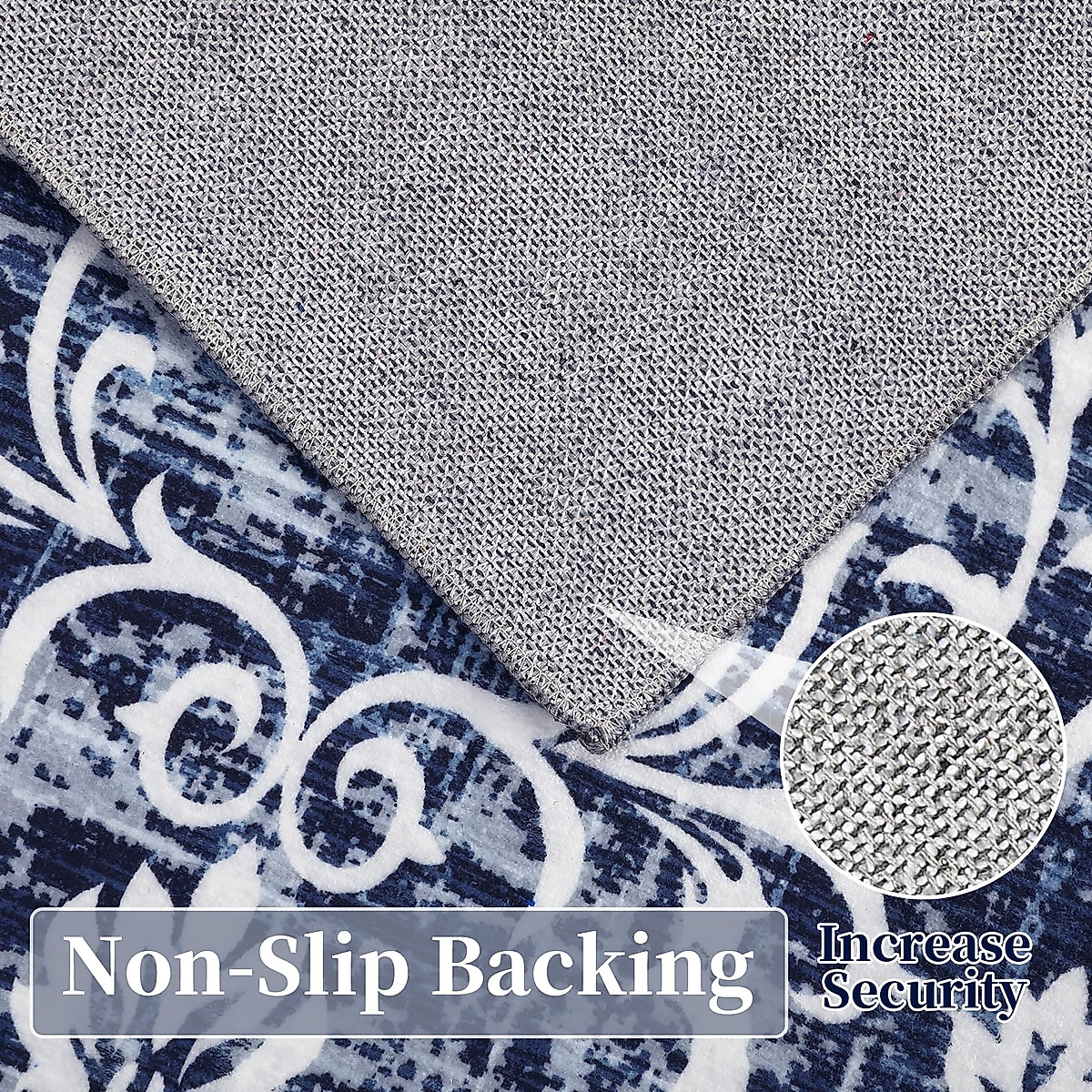 GarveeHome Washable Rugs 8x10 Rug for Living Room Boho Vintage Area Rug for Bedroom Indoor Floral Damask Floral Large Rug Soft Non Shedding Stain Resistant Carpet for Dining Room 8'x10' Blue