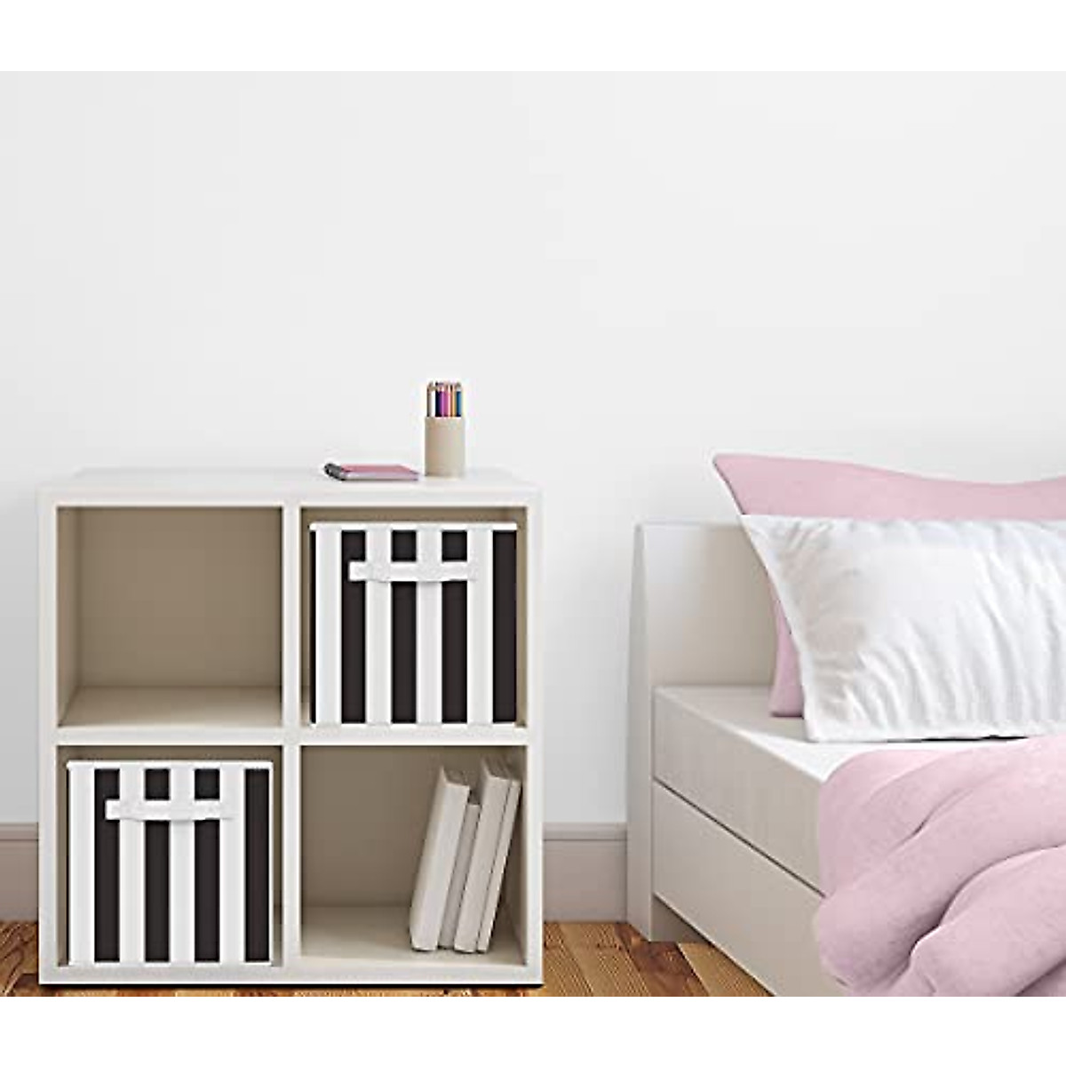 Sweet Jojo Designs Black Stripe Foldable Fabric Storage Cube Bins Boxes Organizer Toys Kids Baby Childrens - Set of 2 - Black and White for Paris Collection Gender Neutral