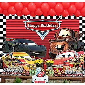 Red Cars Backdrop for Children Boys Birthday Party Supplies Vinyl Checkered Flag Racing Car Story Photo Background Banner Baby Show Photo Booth Studio Props Cake Table Decor 5x3ft