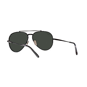 Ray-Ban RB8225 Aviator Titanium Sunglasses, Black/Polarized Dark Grey, 62 mm