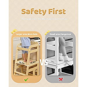 Lauon Step Stools for Kids, Adjustable Height Toddler Montessori Wooden Tower - Safe Anti-Drop Kitchen Stool Helper, Standing Tower for Bathroom & Counter