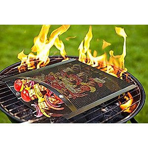 Skywin Mesh Grill Bags 11 x 9 inches - Non Stick Temperature Resistant PTFE Reusable Mesh Barbecue Pouches for Easy BBQ Grilling of Onions Peppers Vegetables Shrimp and More (4 Bags)