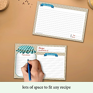Neatz Mason Jar Recipe Cards - 50 Double Sided Cards, 4x6 inches. Thick Card Stock
