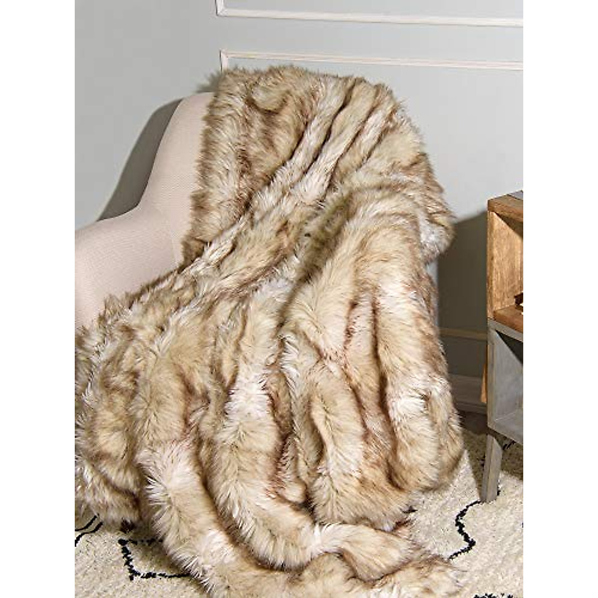 Best Home Fashion Champagne Fox Faux Fur Full Throw Blanket - 58