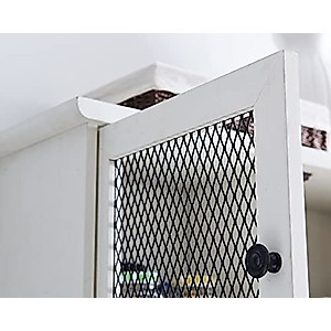 Home Source Jill Zarin White Bar Cabinet with Mesh Doors and Stem Glass Placement