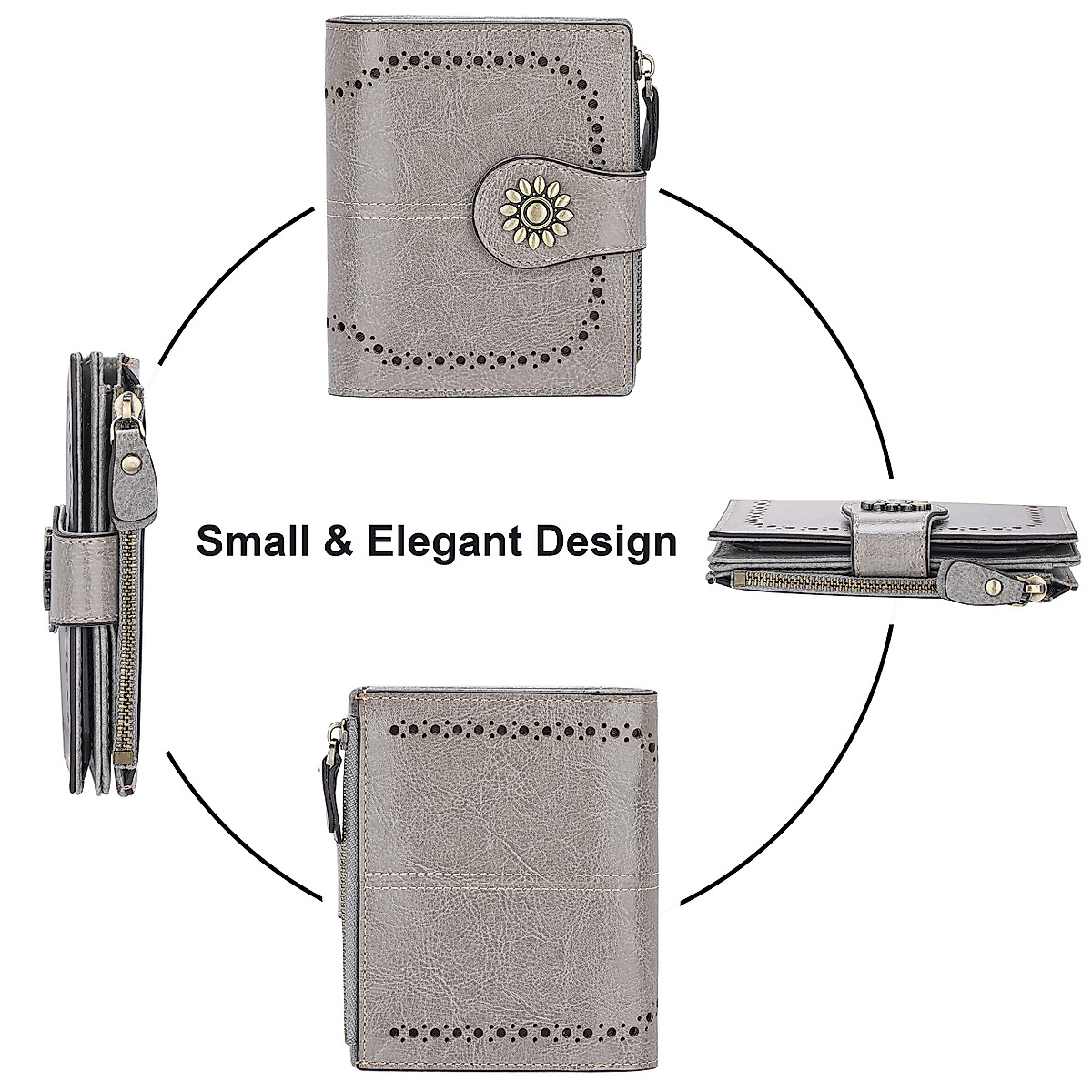 Lavemi Womens Leather Wallet Small Compact RFID Blocking Credit Card Case Purse with Zipper Pocket(Gray)