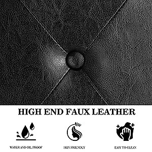 Allewie King Bed Frame with Adjustable Diamond Stitched Button Tufted Headboard/Faux Leather Upholstered Platform Bed with Easy-Assembly Wood slats, Black