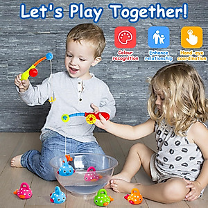 Fajiabao Baby Bath Toys for Kids Ages 1-3 Mold Free Water Toys No Hole Fishing Games Bathtub Toys for Toddler 2-4 Shower Toys Baby Gift for Boys Girls Age 1 2 3 4 5 6(Color Random)