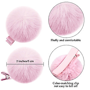 Colorful Fluffy Fur Pom Pom Hair Clips and Barrettes for Toddlers, Baby Girls, and Women - 12 Pieces, 2", Fall/Winter Hair Accessories