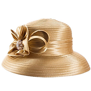 Lawliet Women Satin Ribbon Dress Church Couture Bridal Wedding Occasion Hat A585 (Gold)