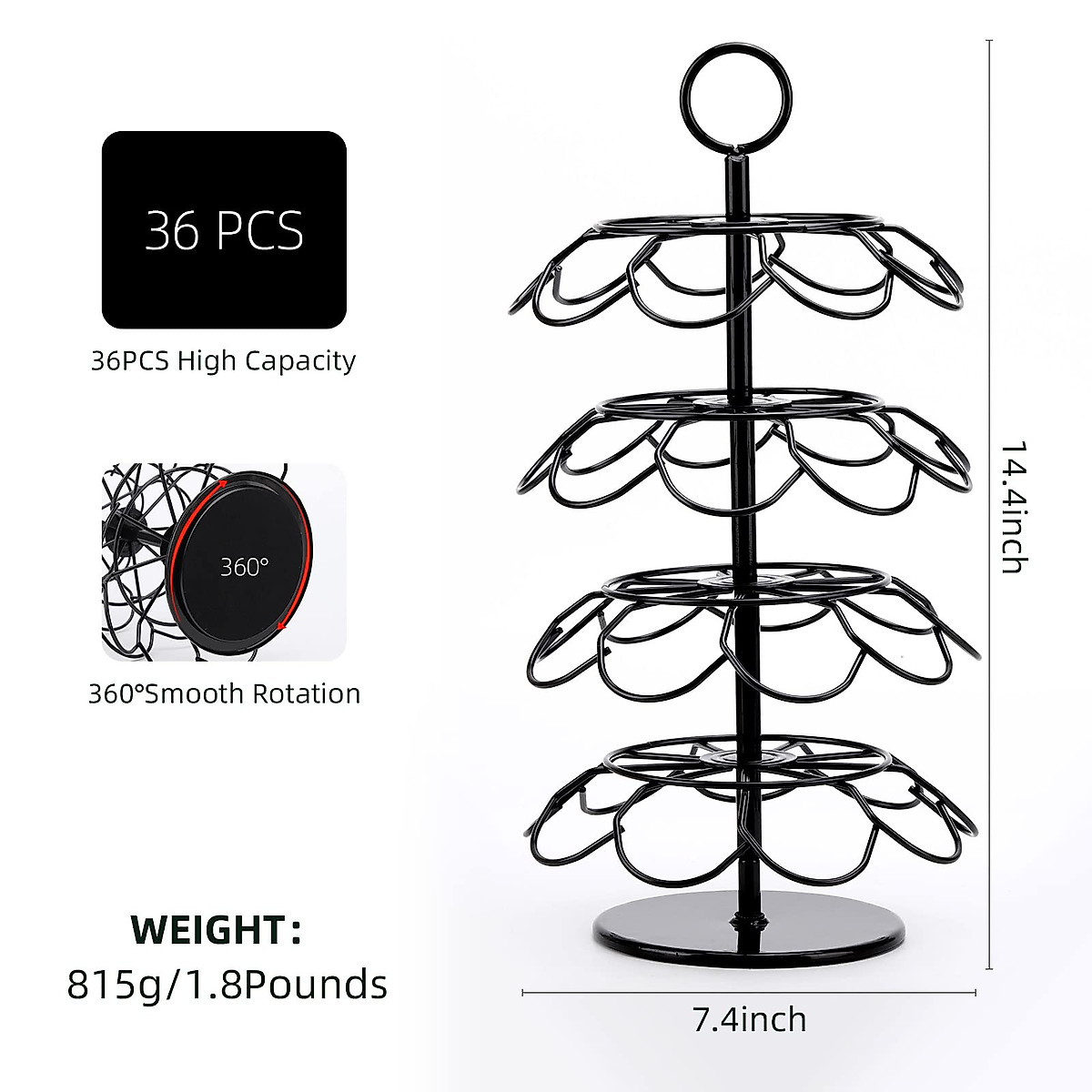 Tecbeauty Coffee Pod Holder, K Cup Holders for Counter, K Cup Carousel, Coffee Pods Storage Organizer Stand (Capacity of 36 Pods) - Rotatable