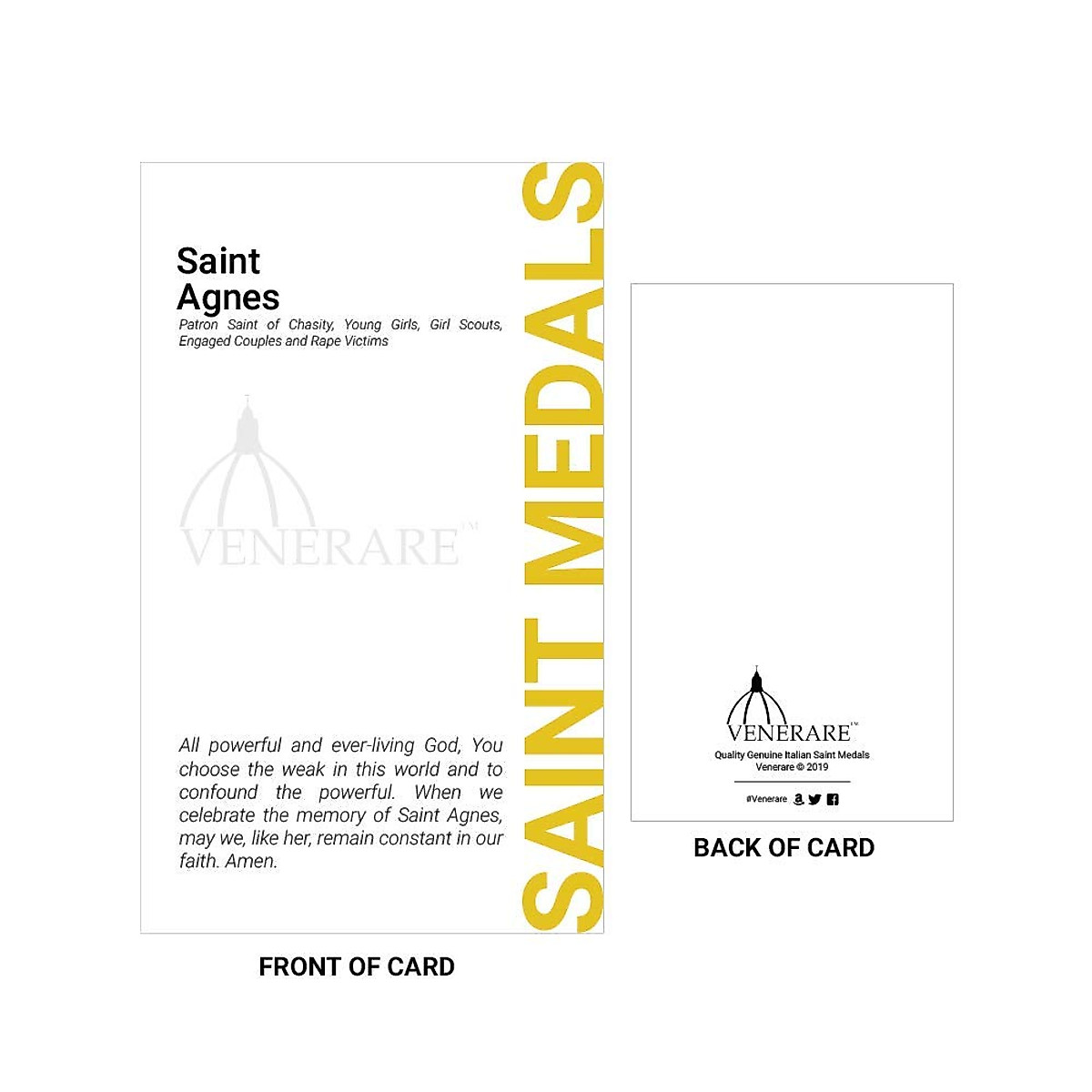 1" Saint Agnes Medal with Prayer Card | Durable and Detailed Charm | Pendant Medal Carded with Prayer | Christian Jewelry