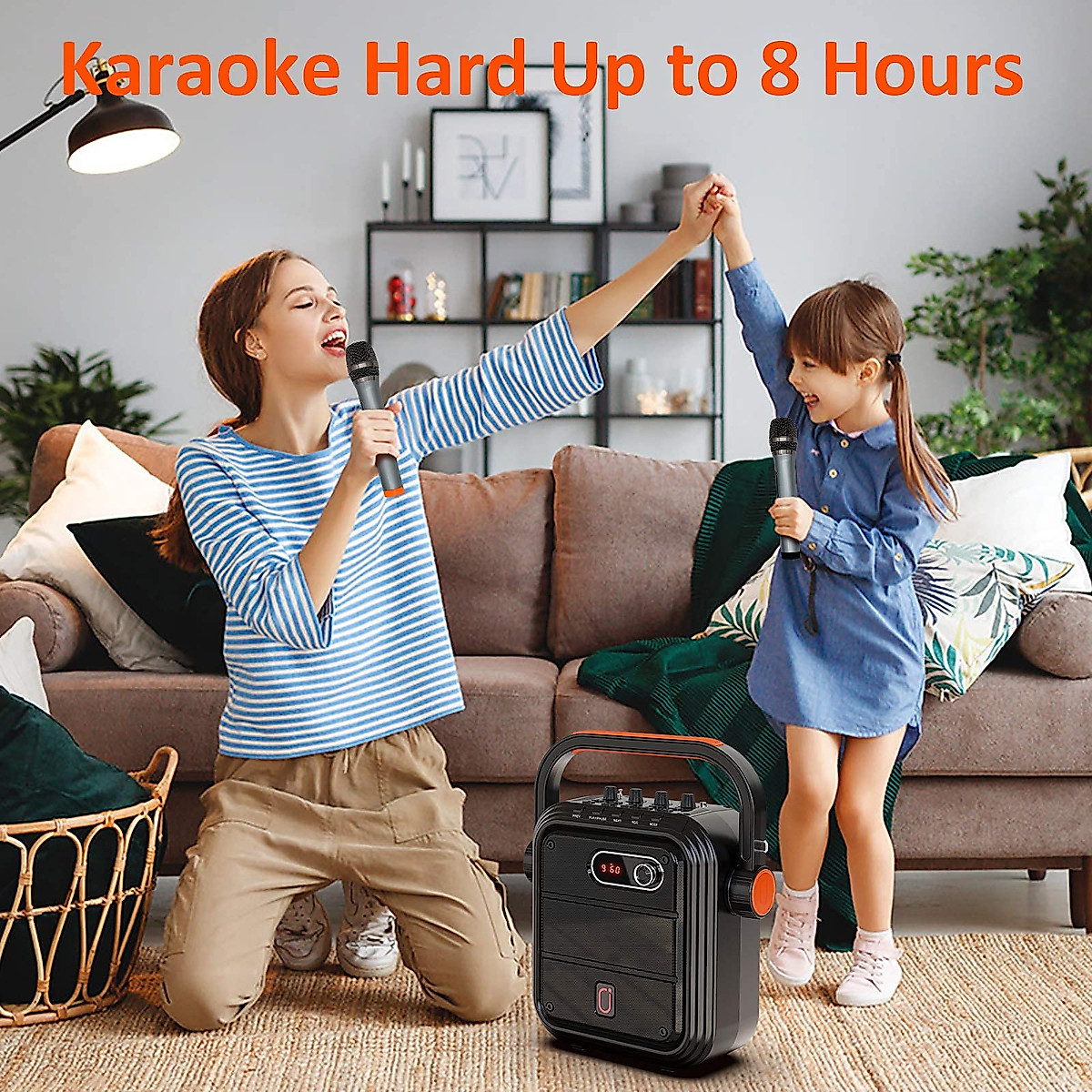 JYX Karaoke Machine with Three Wireless Microphones, Portable Bluetooth Speaker with Shoulder Strap, HD Sound PA System Support TWS, Radio, AUX In, REC, Bass&Treble for Outdoor Party/Meeting