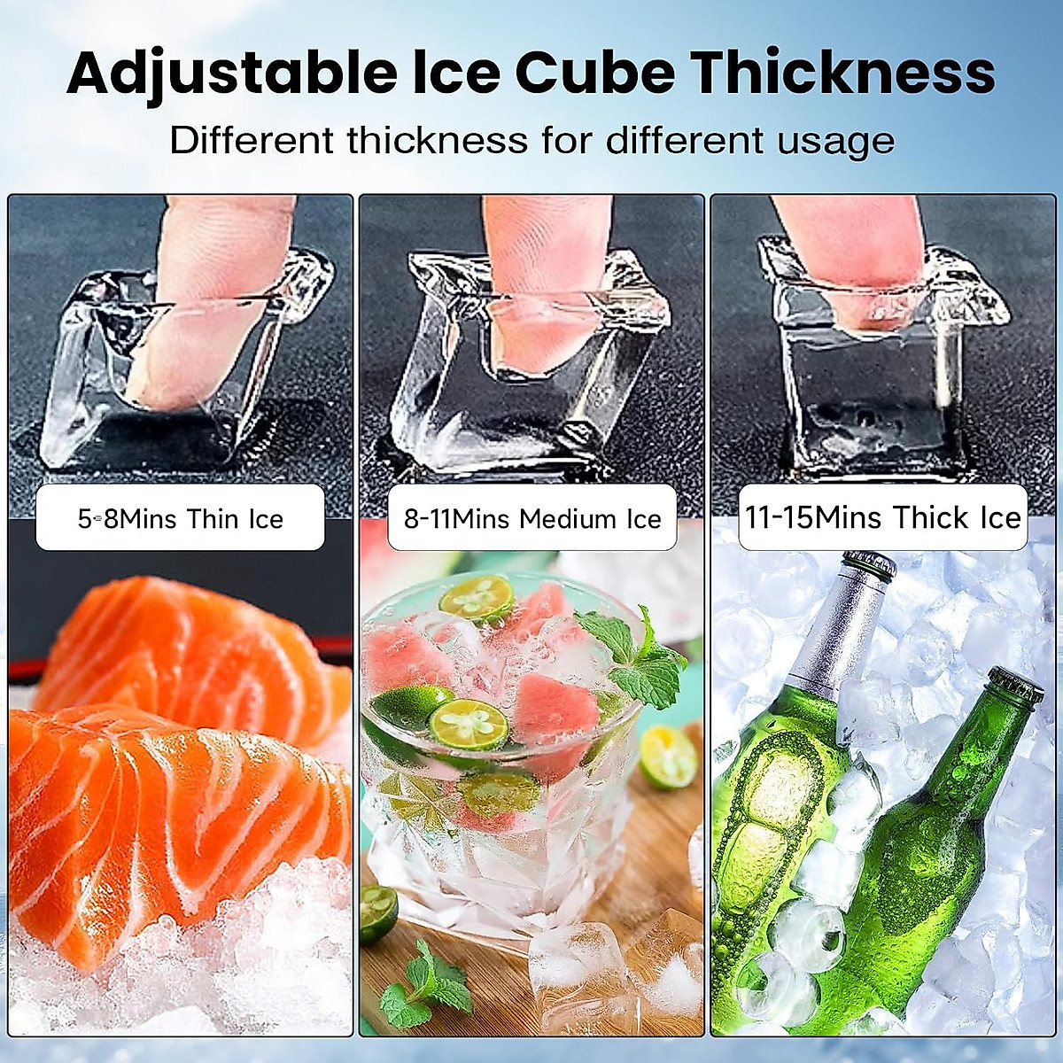 Commercial 550Lbs/24H Ice Maker Machine,Ice Ready in 5-15 min,360Lbs Large Storage,1033W Stainless Steel Electric Nugget Ice Machine with Water line Hook up,12 Steps Ice Thicknesses Adjustable