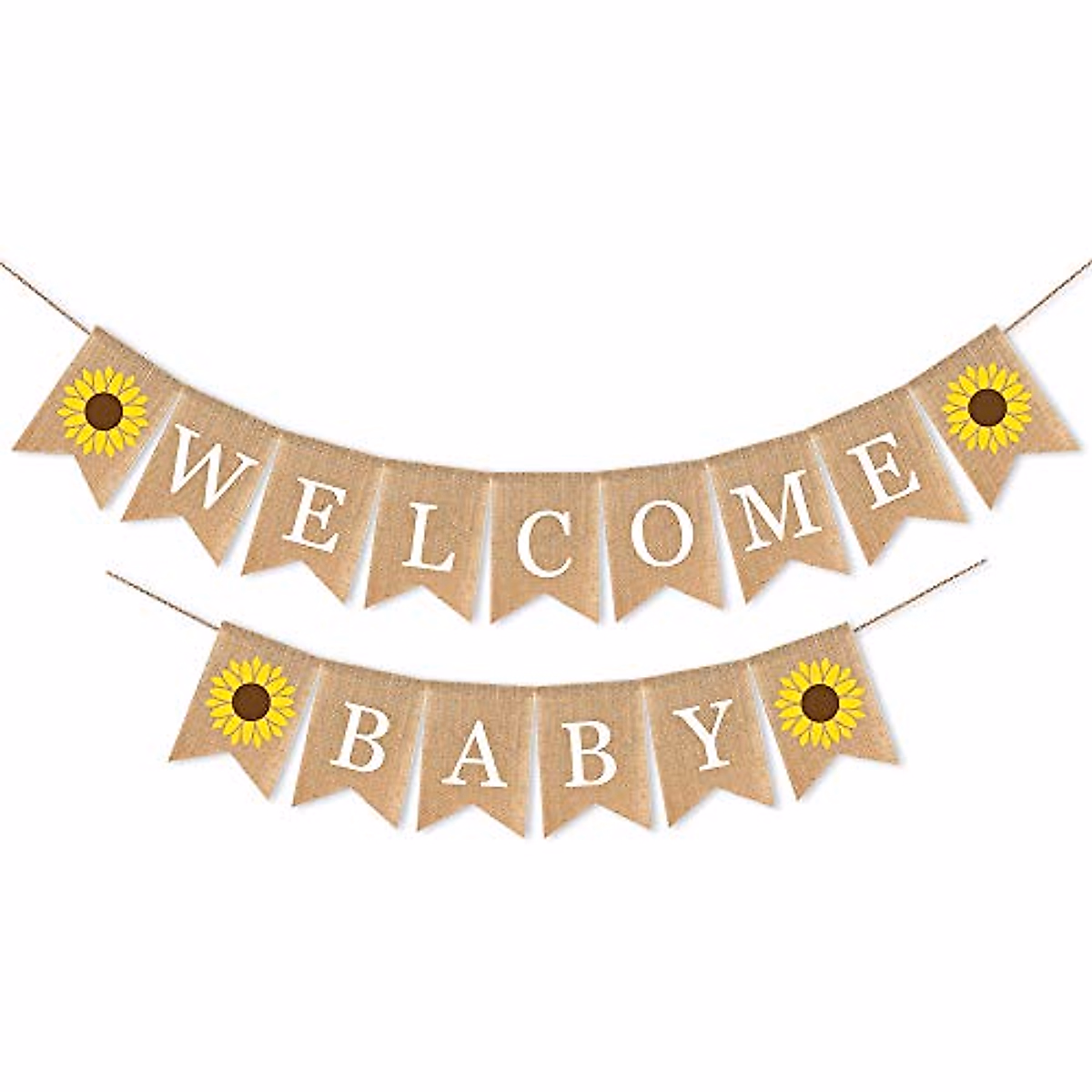 SWYOUN Burlap Welcome Baby Banner with Sunflower Baby Shower Supplies Garland Decoration