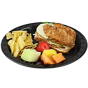 Simply Deliver 10-Inch Plastic Plate, 3 Compartments, Microwavable and Dishwasher Safe, Black, 100-Count