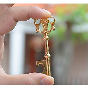 50 Pcs Gold Skeleton Key Beer Bottle Opener With 100 Pcs Thank You Card and 98 Feet Hemp Rope for Wedding Party Favors (50pcs Gold)