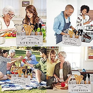 PuGez Kitchen Utensil Holder Wooden Farmhouse Utensil Holders for Countertop Rustic Utensil Holder for Kitchen Counter Wood Cooking Utensil Holder Storage Organizer for Home Decor (Wood 02)