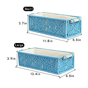 FEILANDUO Shelf Baskets 2Pcs Macrame Toilet Paper Storage Baskets for Organizing Boho Decor Boxes Bathroom Woven Baskets with Handle Home Decoration (Blue)